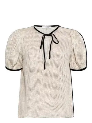FRAME Polka Dot Tie Neck Blouse - Nude