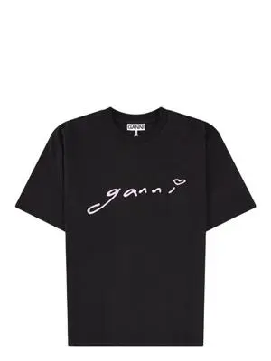 GANNI Ganni Embroidered Logo T-Shirt Phantom