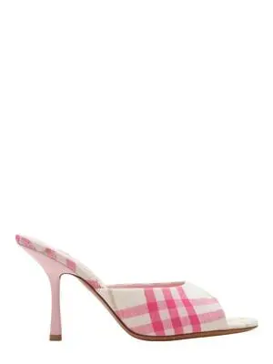 Burberry Checked Heeled Mules - Aubergine