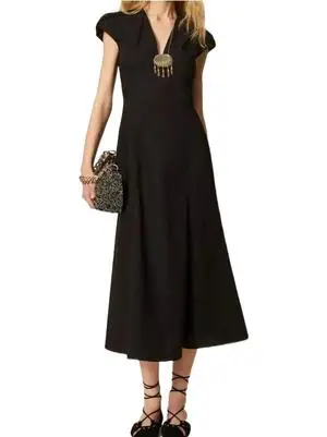 TWINSET V-neck Cut-out Midi Dress - Black