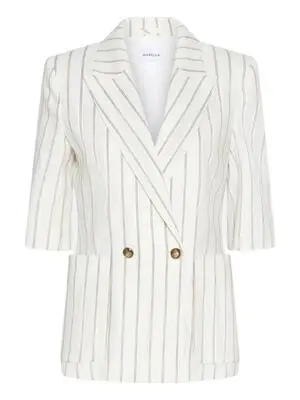 Marella Striped Double-breasted Blazer - White