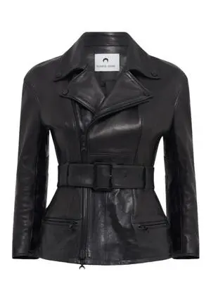 MARINE SERRE Belted Leather Perfecto Jacket - Black