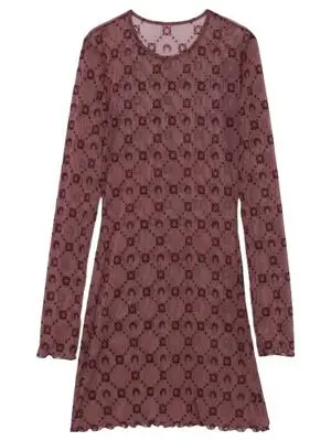 MARINE SERRE Long Sleeve Printed Mini Dress - Red