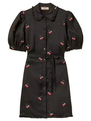 TWINSET Embroidered Cherry Shirt Dress - Black