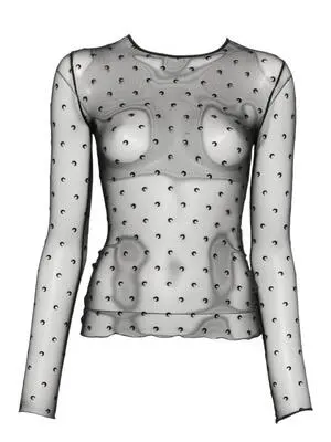 MARINE SERRE Tulle Moon-print Long-sleeve T-shirt - Gray