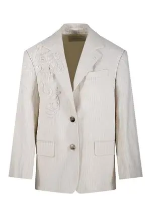 Dries Van Noten Embellished Long Sleeve Blazer - Ecru