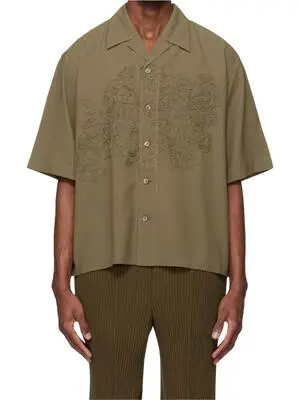 Issey Miyake Embroidered Short-sleeve Shirt - Khaki