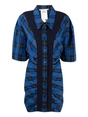 Stella McCartney Ruched Plaid Shirt Dress - Blue