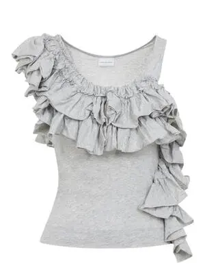 Dries Van Noten DRIES VAN NOTEN Asymmetrical Ruffled Tank Top Gray Blend