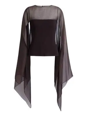 Alberta Ferretti Sheer Cape-sleeved Top - Brown