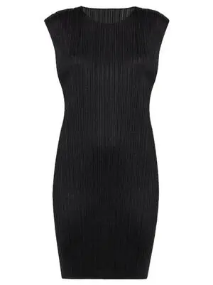 PLEATS PLEASE BY ISSEY MIYAKE Sleeveless Round Neck Pleated Mini Dress - Black