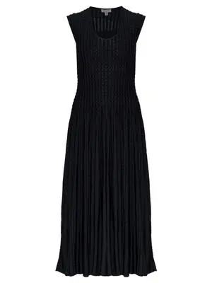Alaïa Alaia Sleeveless Textured Pleated Flare Dress Navy