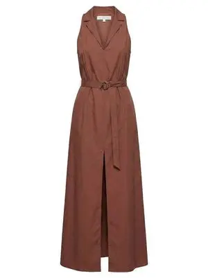 Patrizia Pepe Sleeveless V-neck Maxi Dress With Belt - Brown