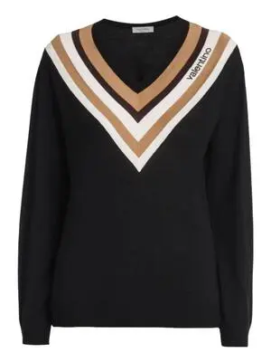 Valentino Garavani Chevron Stripe V-neck Jumper - Black