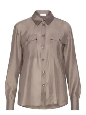 Marella Long-sleeved Shirt With Classic Collar And Patch Pockets - Nude