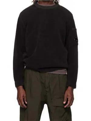 C.P. COMPANY Garment Dyed Lens Crew Neck Sweater - Black