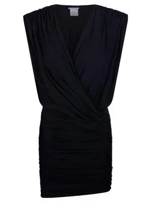 AMAZUIN V-neck Draped Mini Dress - Black