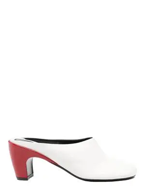 Dries Van Noten Leather Mules With Chunky Heel - White
