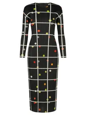 PLEATS PLEASE BY ISSEY MIYAKE Grid Print Pleated Dress - Black