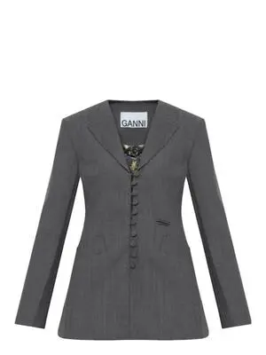 GANNI Single Vent Fitted Blazer - Phantom Black