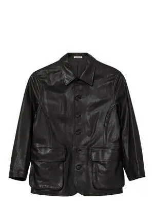 Auralee Long-sleeved Leather Jacket - Black