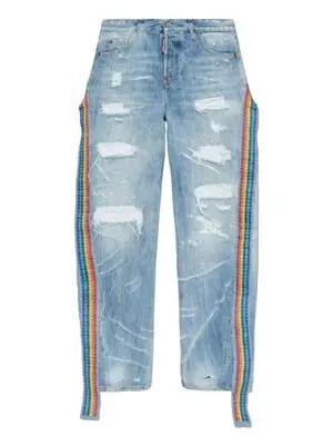 Dsquared2 Distressed Loose Twist Jeans With Rainbow Detailing - Blue