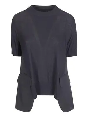 Sacai Knit Pullover With Reverse Slit Detail - Black