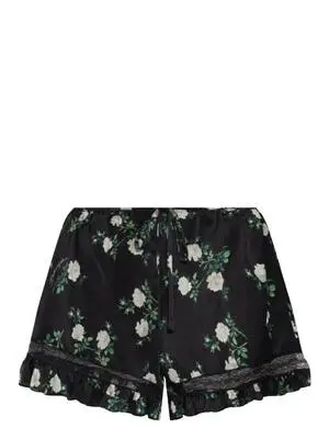 Dolce & Gabbana Floral Print Lace-trimmed Silk Shorts - Black