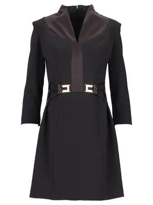 Elisabetta Franchi Three-quarter Sleeve Gold-tone Buckle Dress - Black