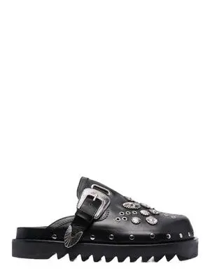 TOGA VIRILIS Silver Embellished Leather Clogs - Black