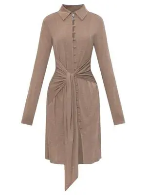 GANNI Tie-detailed Button-up Mini Dress - Brown