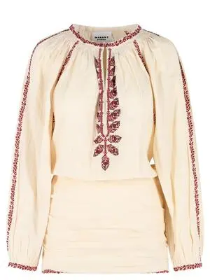 Isabel Marant Étoile Ludy Embroidered Ruched Dress - Ivory