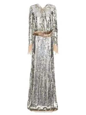 Valentino Garavani Sequined Long Sleeve Gown - Gray