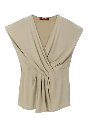 Max Mara V-neck Sleeveless Pleated Blouse - Nude