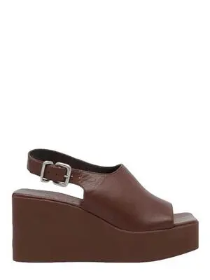 VIC MATIE Square Toe Wedge Sandals - Red