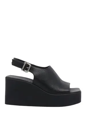 VIC MATIE Square-toe Leather Platform Sandals - Black