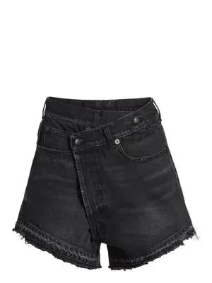 R13 Cross Over Distressed Denim Shorts - Black