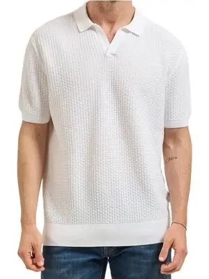 Hugo Boss Natalo Textured Knitted Polo Top - White