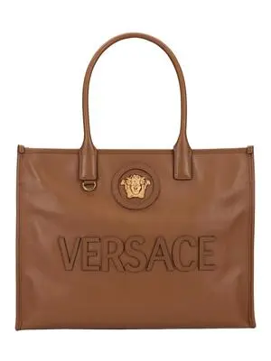 Versace Medusa Logo Leather Tote Bag - Camel-colored