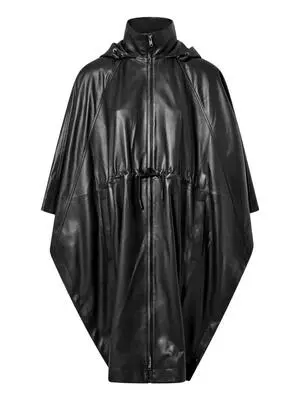 YVES SALOMON Hooded Waterproof Leather Cape - Black