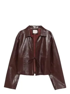ALYSI Tie-detail Leather Jacket - Brown
