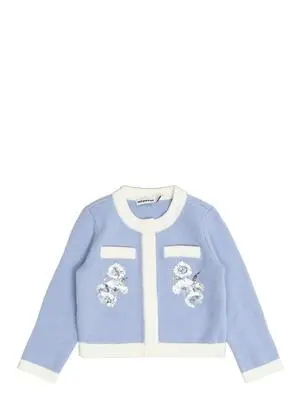 SELF-PORTRAIT Self-Portrait Long-Sleeved Knitted Cardigan With Floral Embellishments
