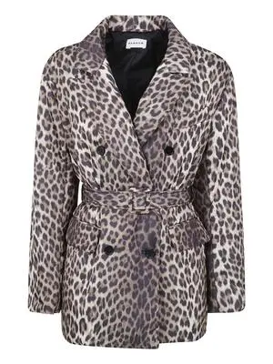 P.a.r.o.s.h Leopard Printed Double Breasted Coat - Black
