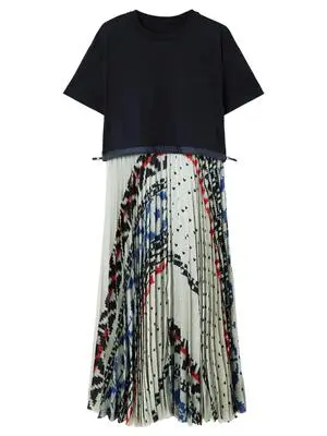 Sacai Pattern Printed Pleated Dress - Black