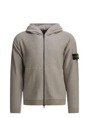 Stone Island Long-sleeved Zip-up Hooded Sweatshirt - Gray