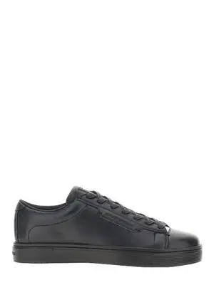 Emporio Armani Vachetta Leather Lace-up Sneakers - Black