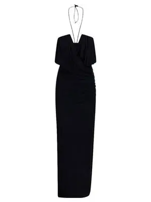 AMAZUIN Backless Halter Neck Maxi Dress With Draped Details - Black