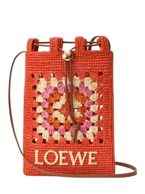 Loewe Crocheted Raffia Drawstring Bag - Red