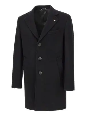 MANUEL RITZ Notched Lapel Wool Coat - Black