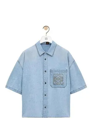 Loewe Anagram-embroidered Short-sleeved Shirt - Washed Blue